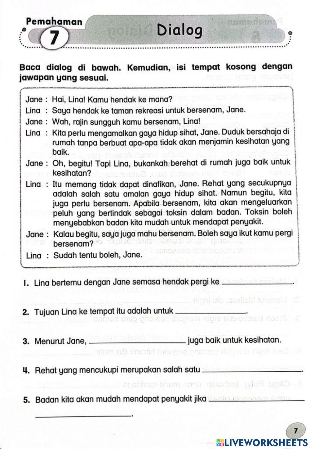 Latihan Pemahaman- Dialog online exercise for | Live Worksheets