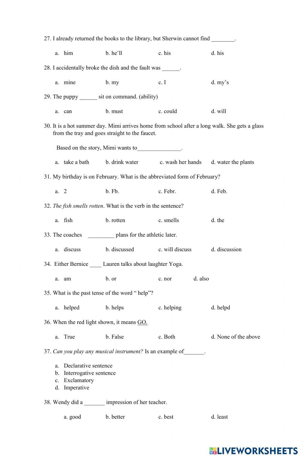 GRADE 5 ACHIEVEMENT TEST online exercise for | Live Worksheets