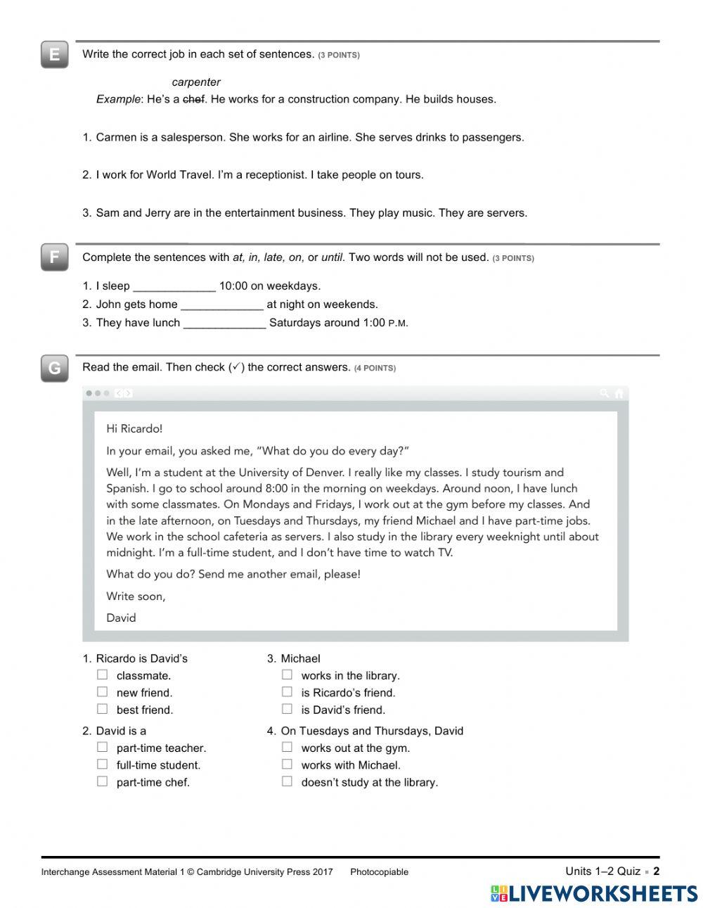 Interchange 1 -… | Free Interactive Worksheets | 6866312