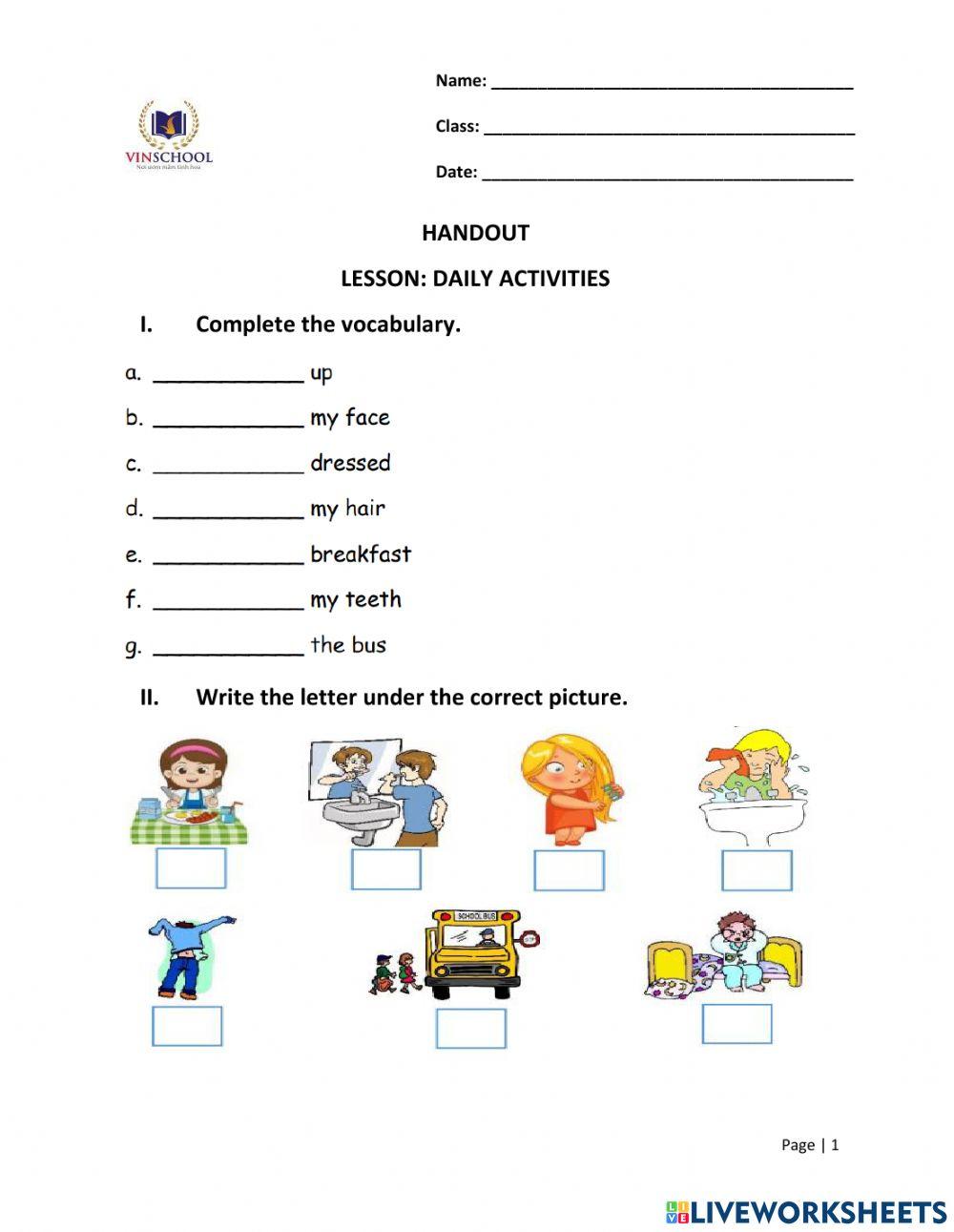 ESL-Vocabulary-Demo lesson worksheet | Live Worksheets
