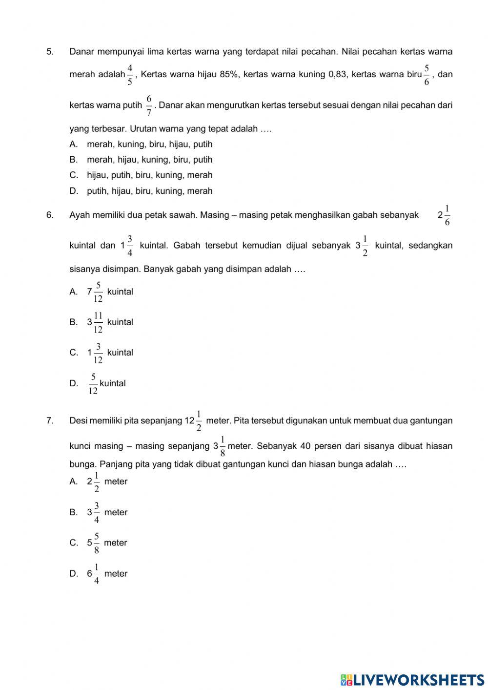 Lat soal interactive worksheet | Live Worksheets