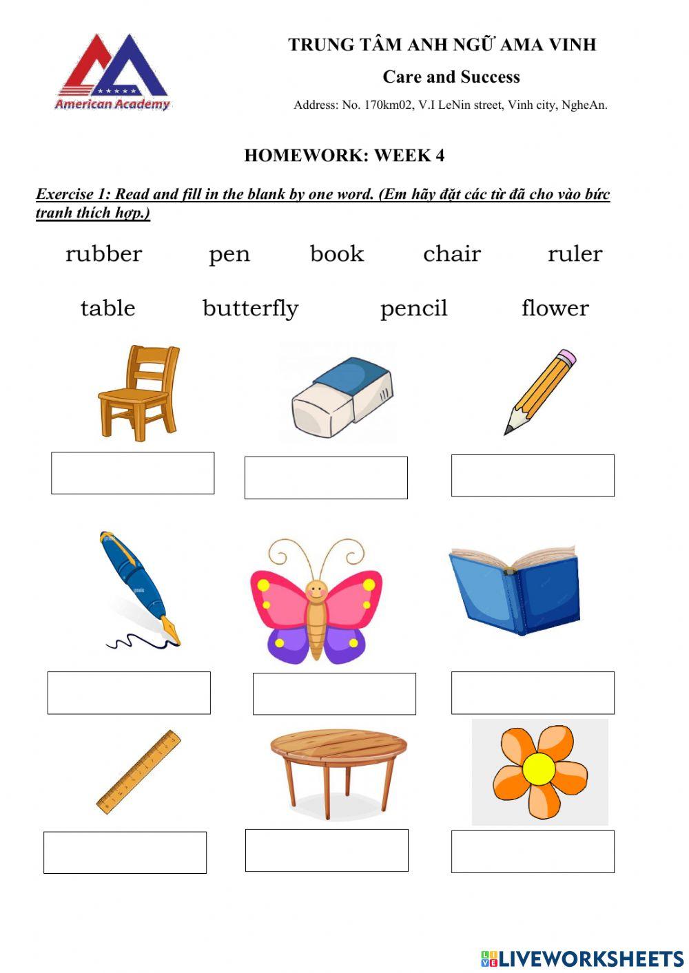 Homework-week4 | Lamoanh3003 | Live Worksheets