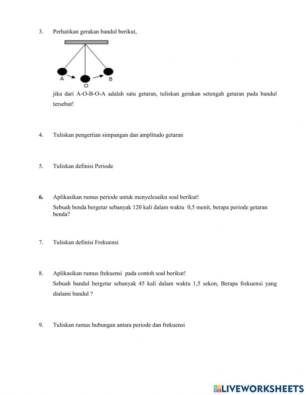 Konsep getaran worksheet | Live Worksheets