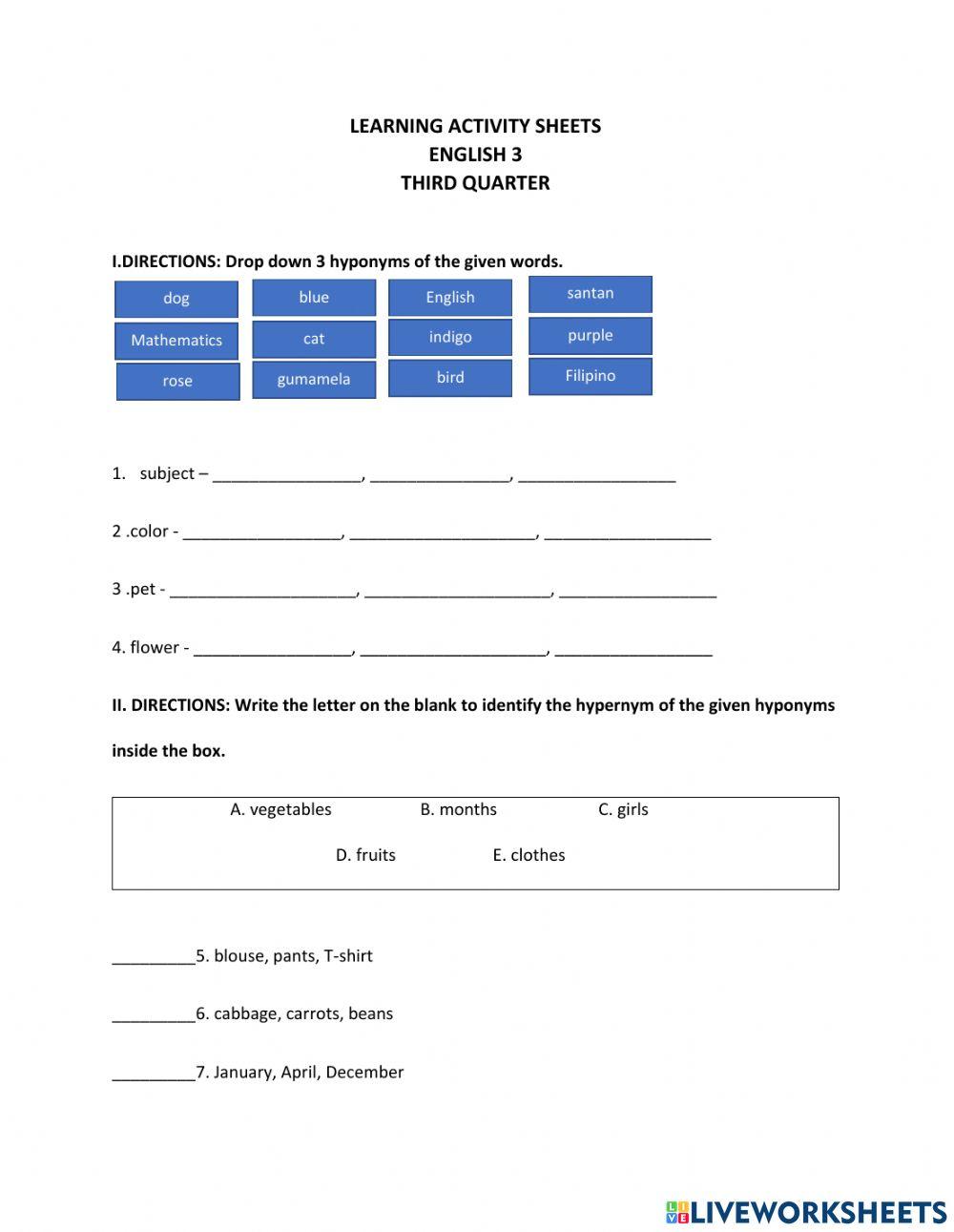 LAS 3rd Quarter worksheet | Live Worksheets