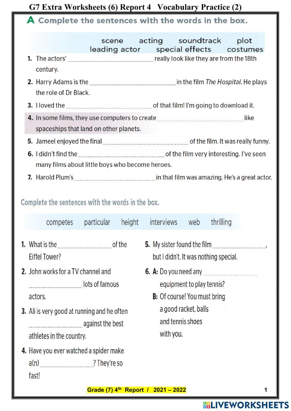 04. G7 Extra Worksheets (4) Report 4 Reading Practice (2) worksheet ...