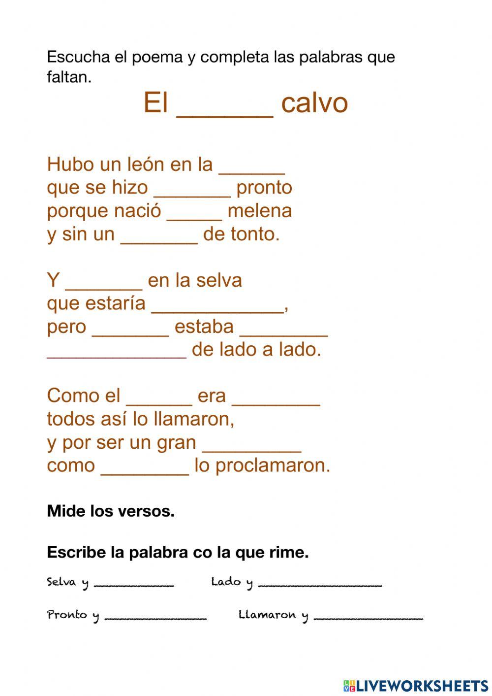 El león calvo | Free Interactive Worksheets | 2009674