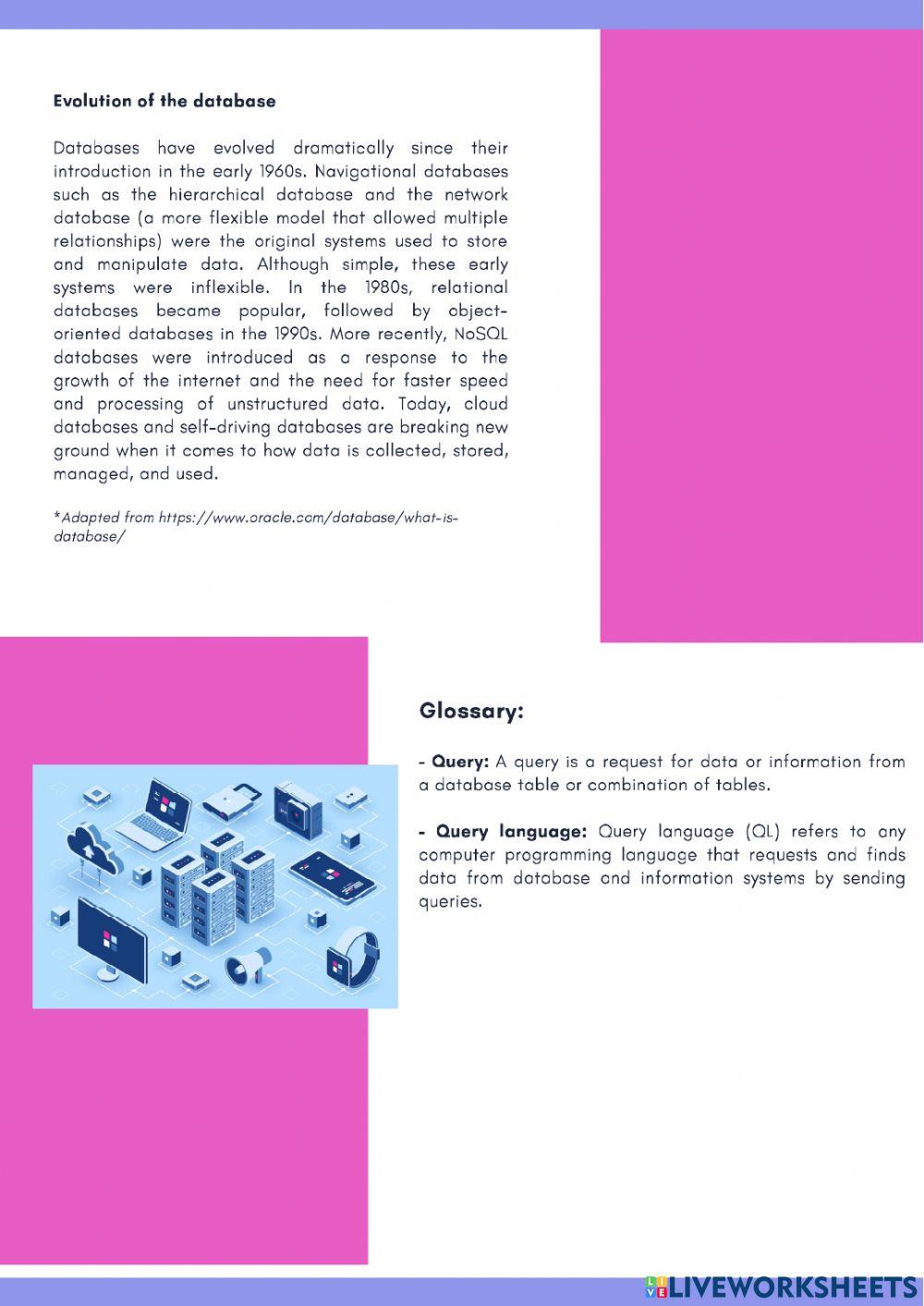 2022 Unit 2 reading 2 Databases worksheet | Live Worksheets