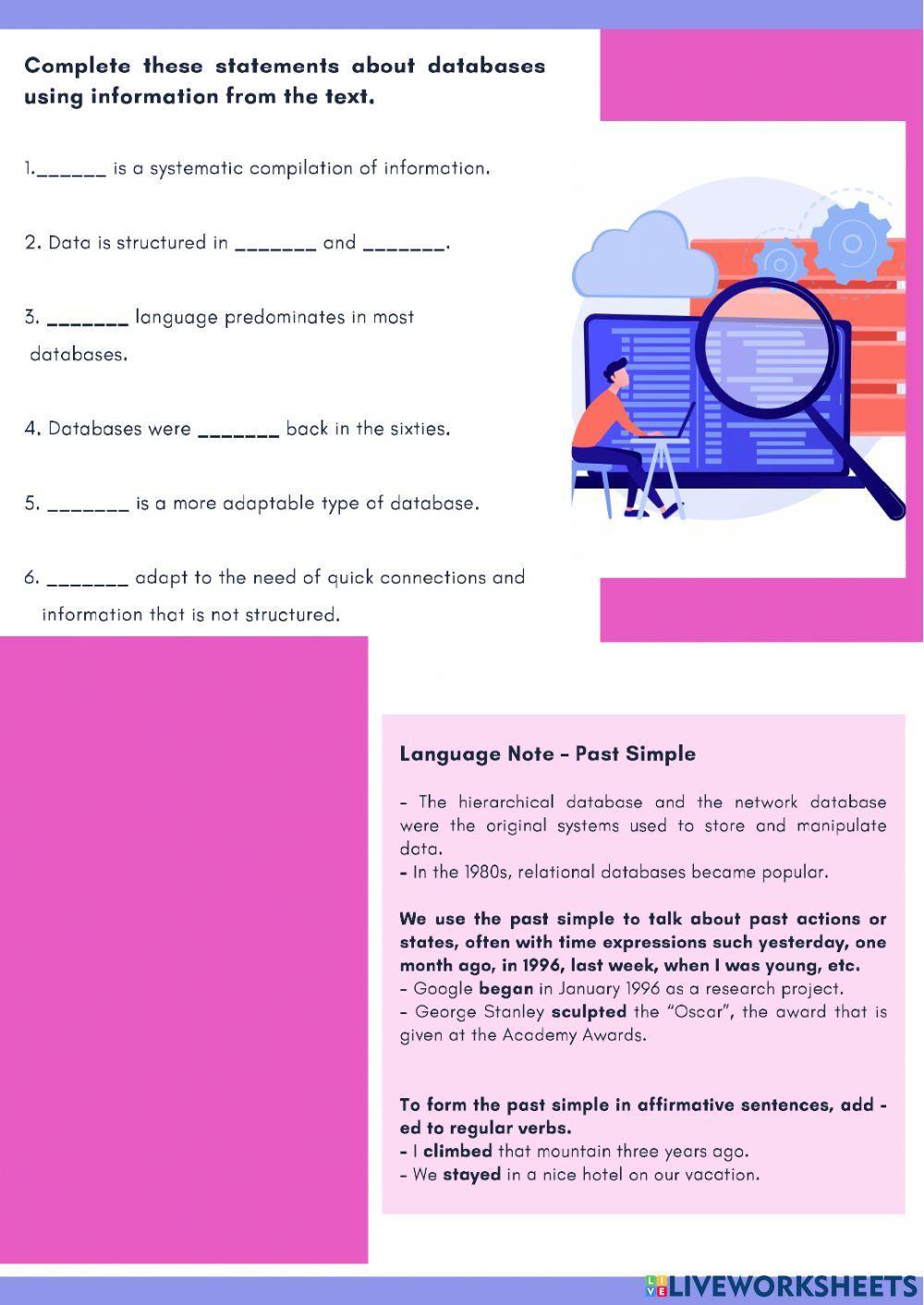 2022 Unit 2 reading 2 Databases worksheet | Live Worksheets