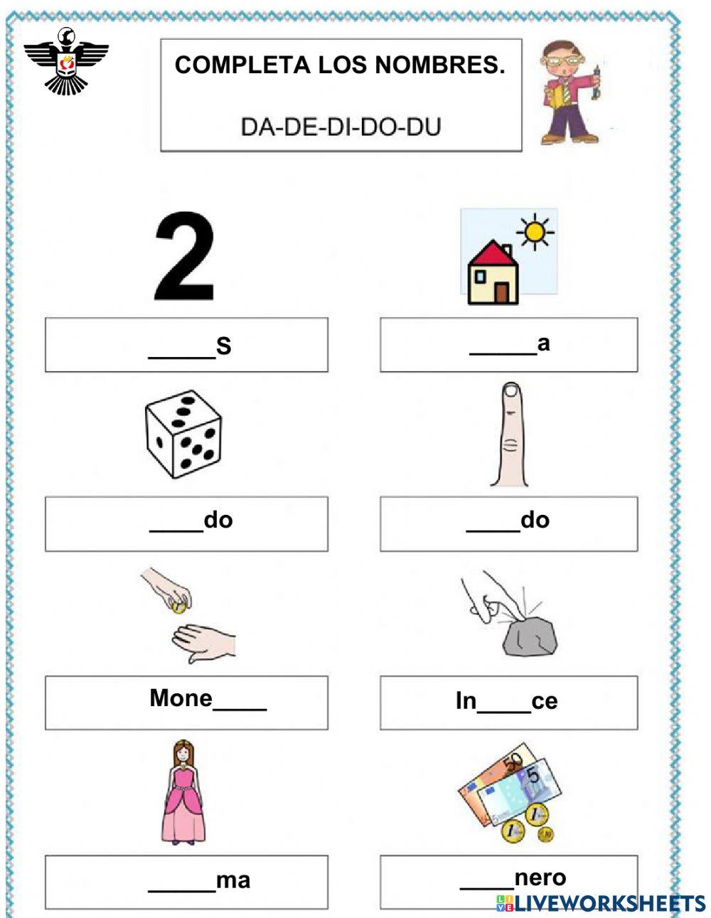 Completar la silaba Da worksheet | Live Worksheets