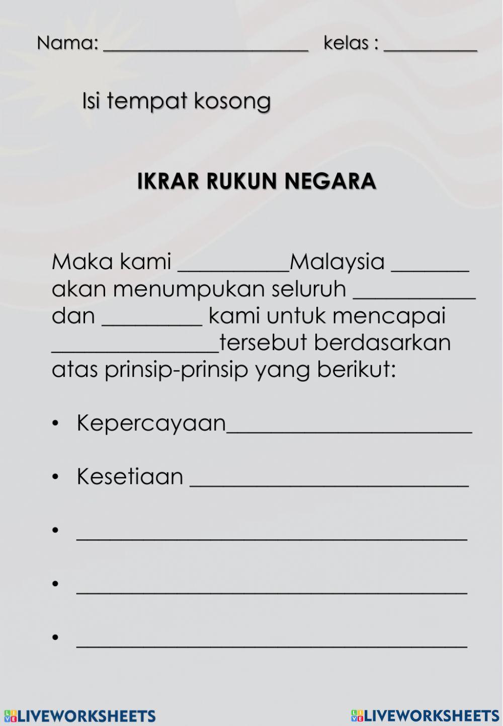 Kuiz Ikrar Rukun Negara 270422 online exercise for | Live Worksheets