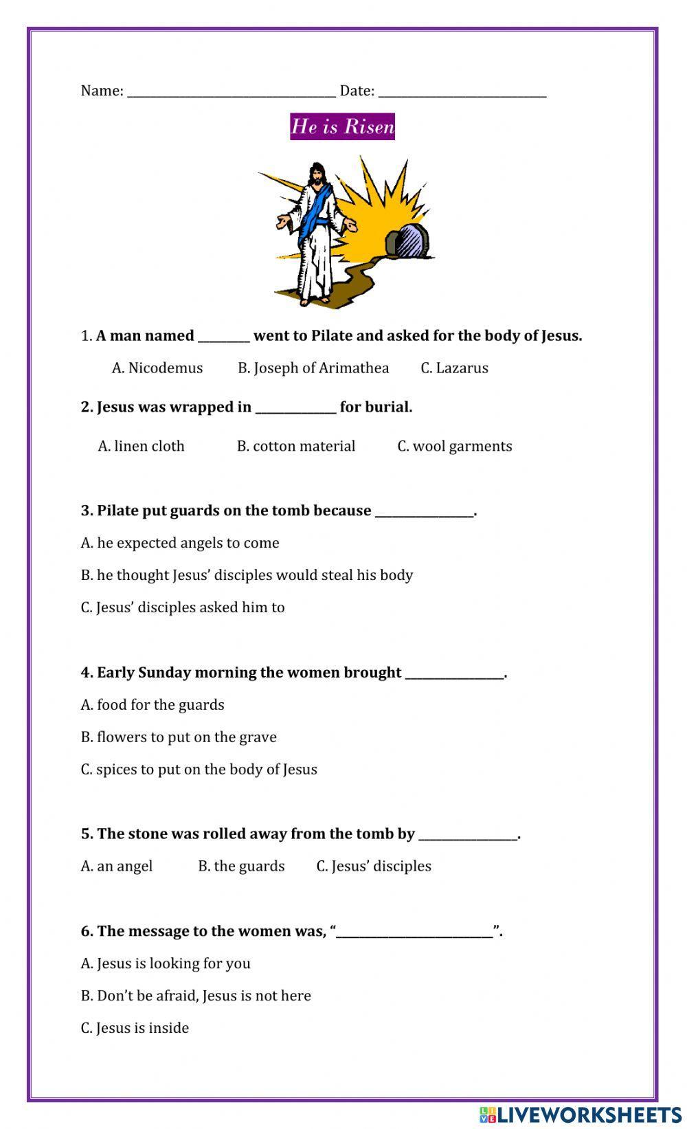 Resurrection | Free Interactive Worksheets | 2009865