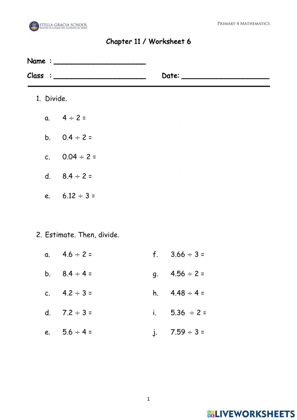 Division Worksheets For Grade 4