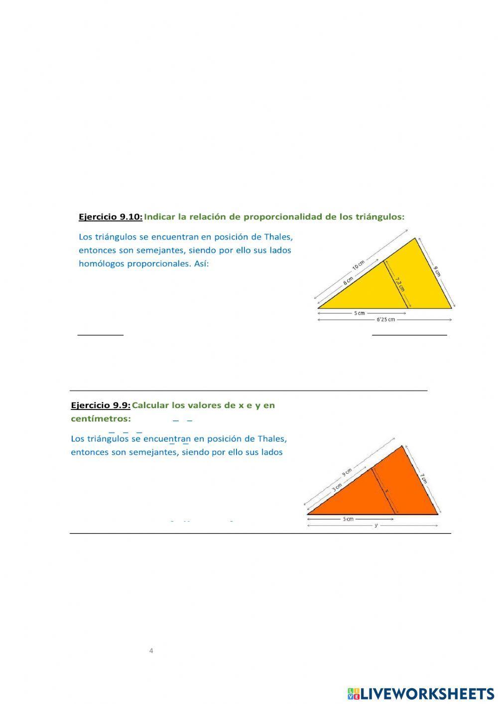 Teorema de thales interactive exercise for 4to A | Live Worksheets