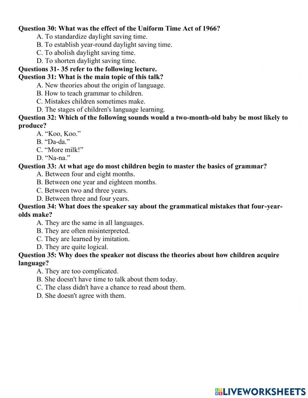 TEST 6-PART 3 online exercise for | Live Worksheets