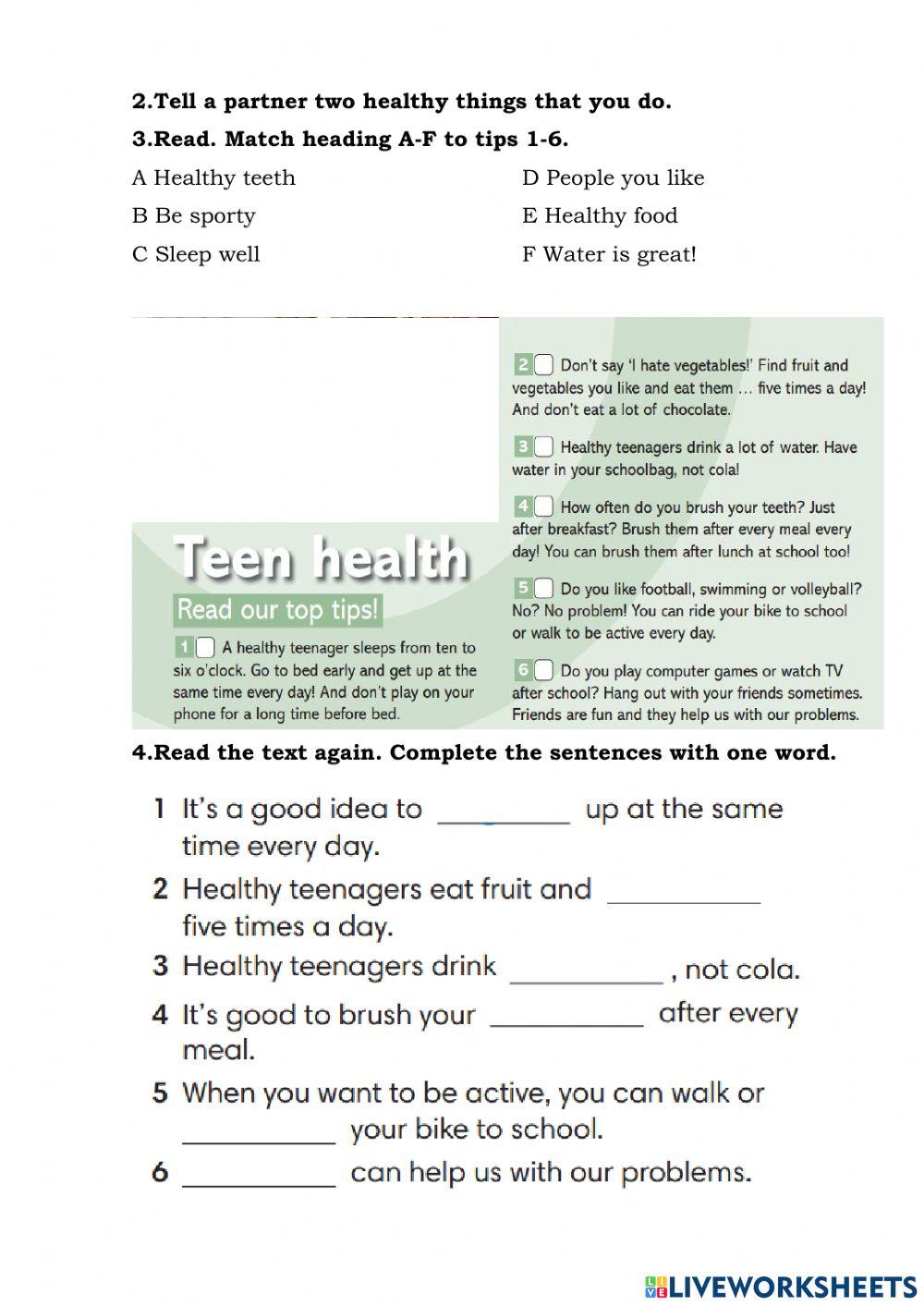 Healthy gg1 worksheet | Live Worksheets