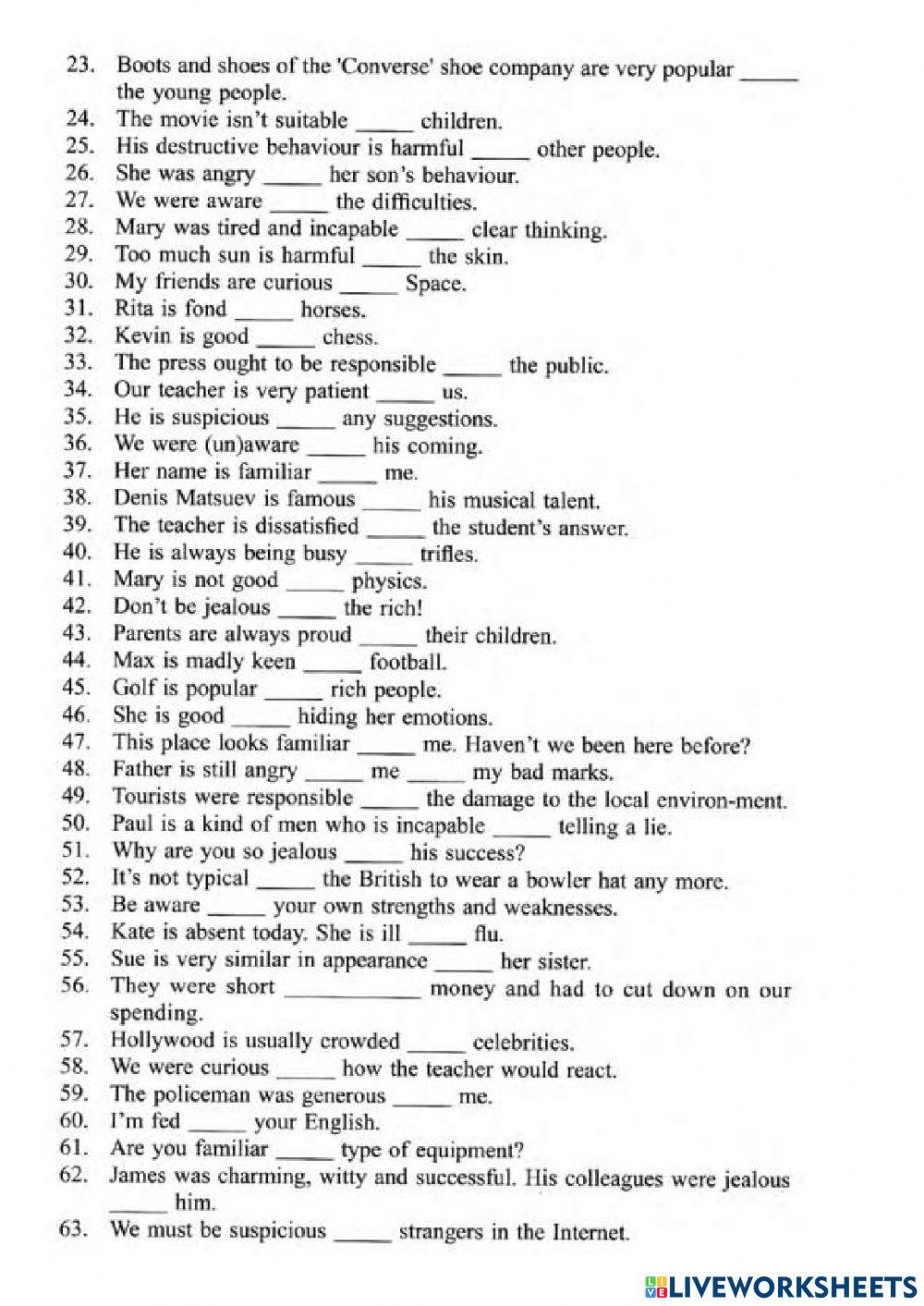 Adj + prepositi… | Free Interactive Worksheets | 2010621