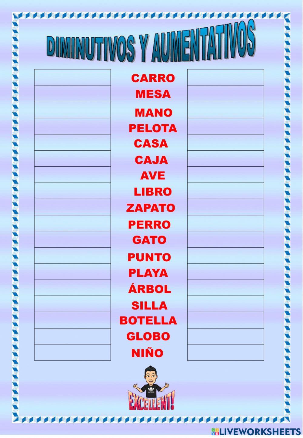 diminutive and augmenteative online exercise for | Live Worksheets
