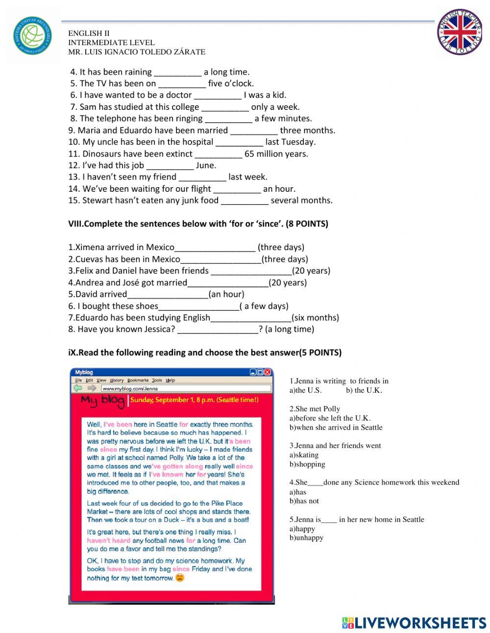 Unit iv-english ii-intermediate level worksheet | Live Worksheets
