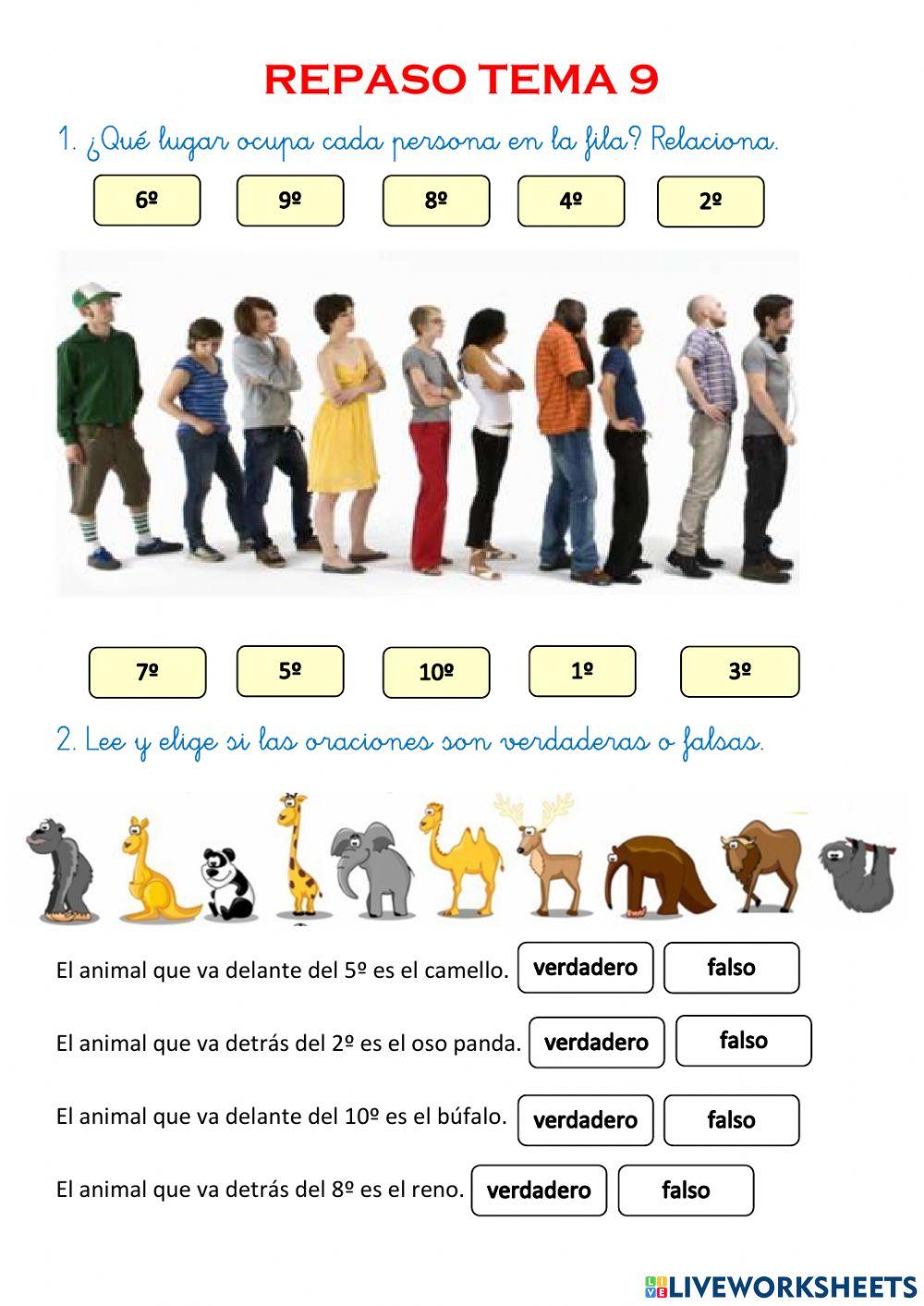 Repaso tema 9 exercise for 1º | Live Worksheets