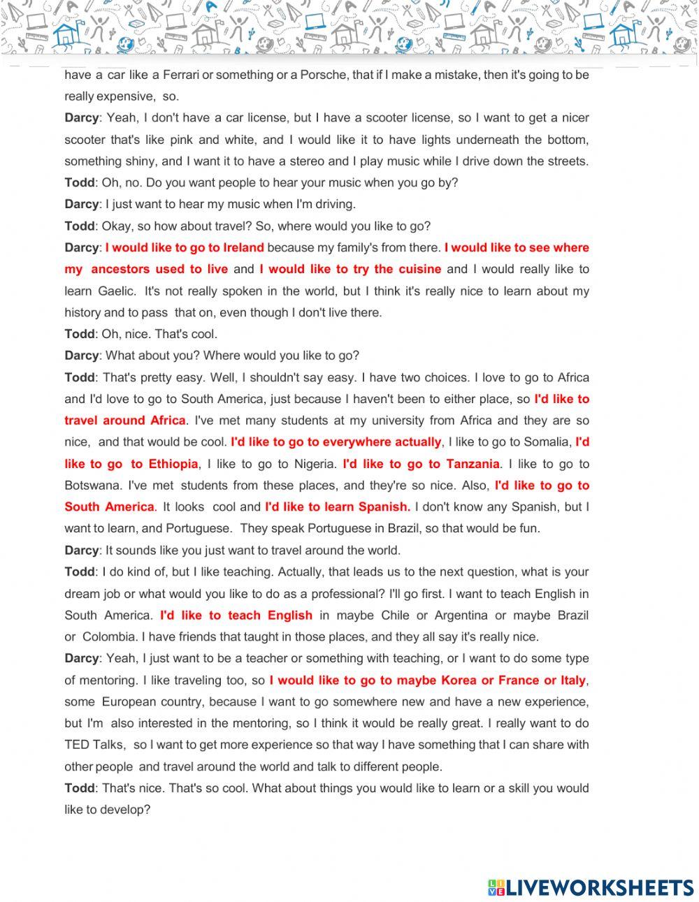 Reading: Would … | Free Interactive Worksheets | 2011323