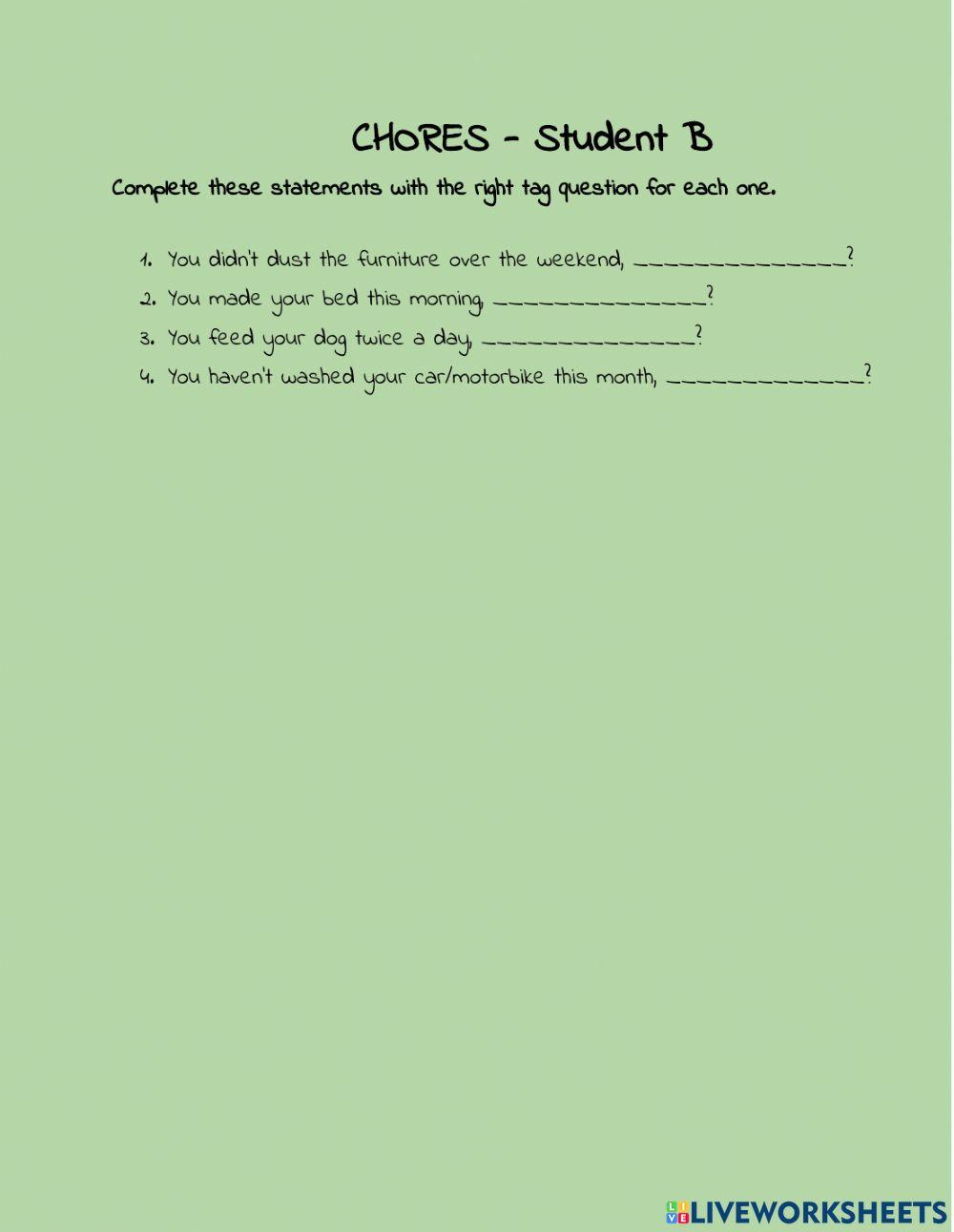 Chores | Free Interactive Worksheets | 2011441