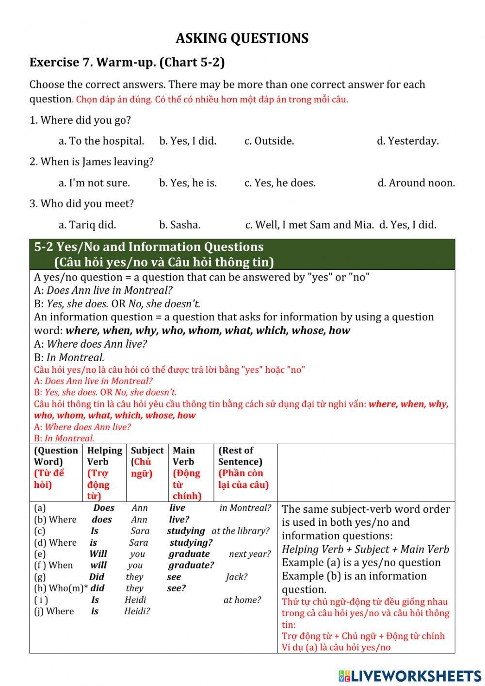 Asking questions 2 exercise | Live Worksheets