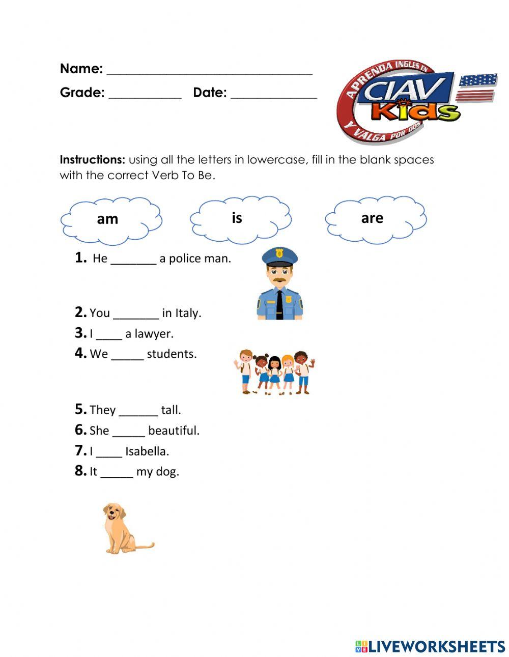 Verb To Be 1 Elementary online exercise for | Live Worksheets