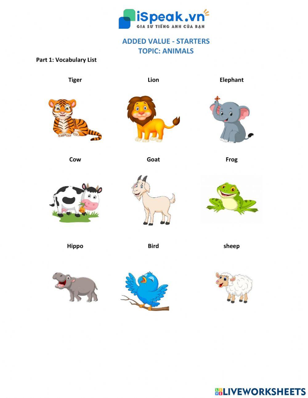 2011846 | ADDED VALUE STARTERS-Animals | iSpeak Academic