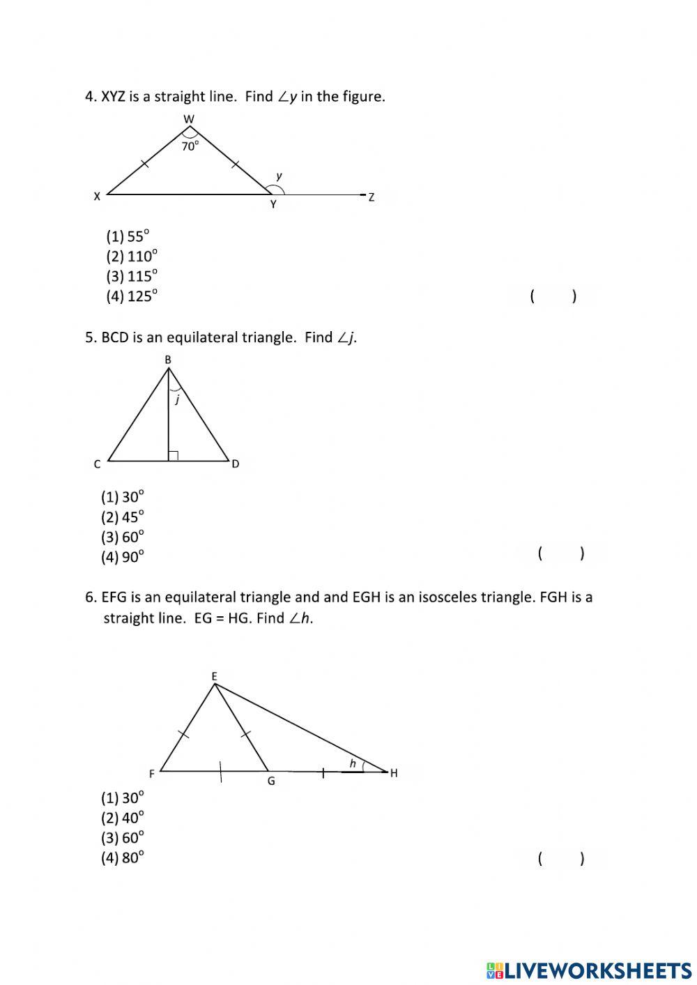 Angles in a Triangle online exercise for | Live Worksheets
