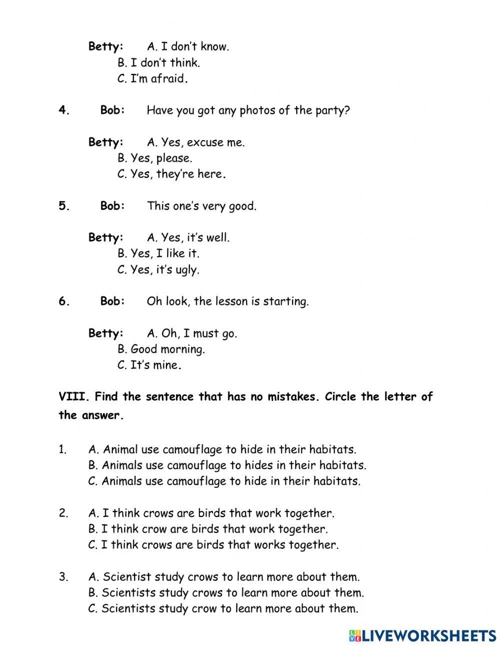 English 1 online exercise for | Live Worksheets