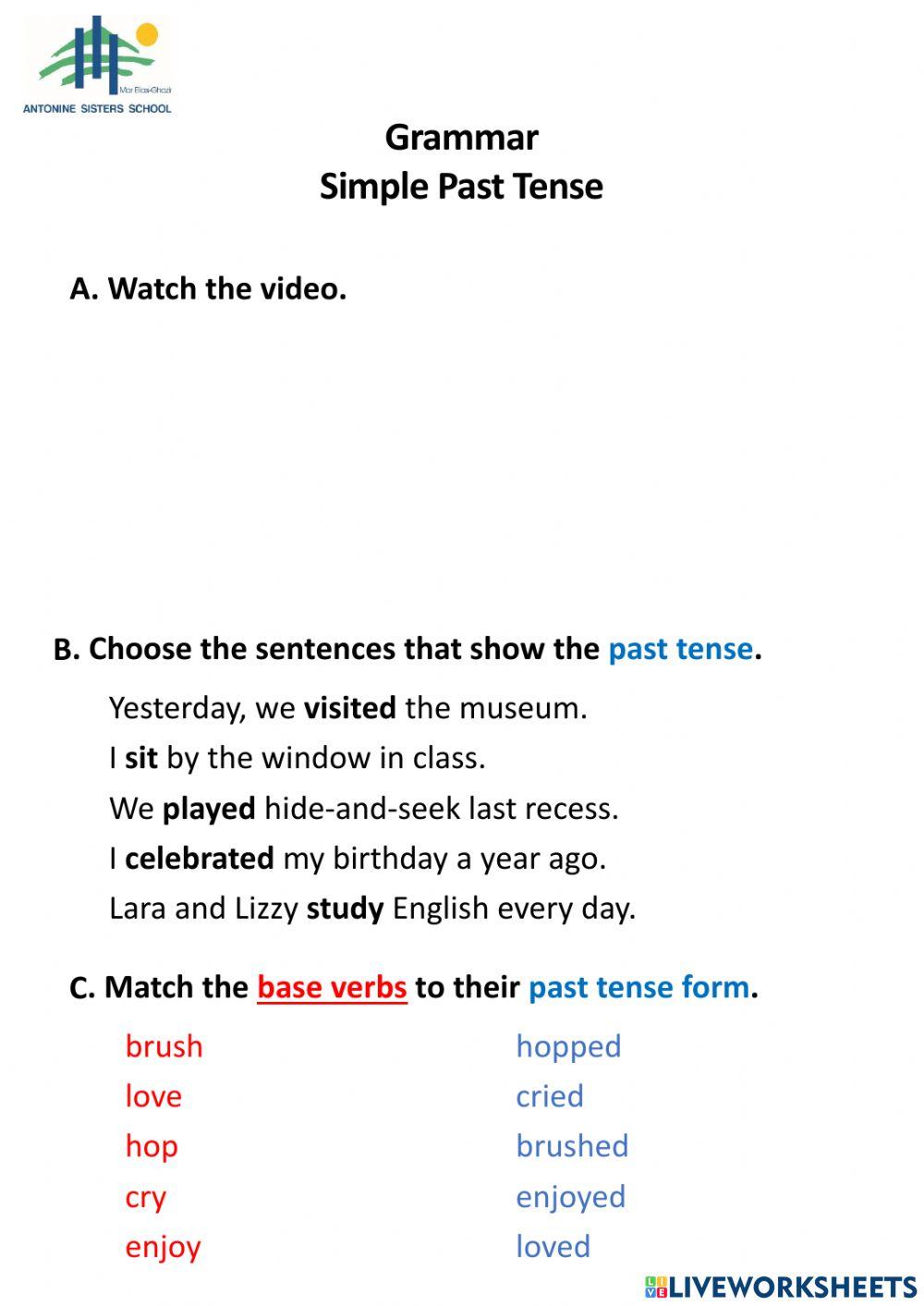Gr.2 Past Tense Intro online exercise for | Live Worksheets