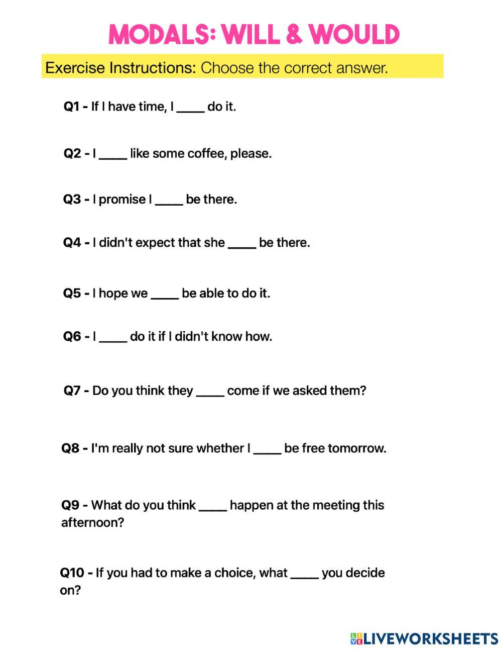 MODALS: WILL - … | Free Interactive Worksheets | 5329637