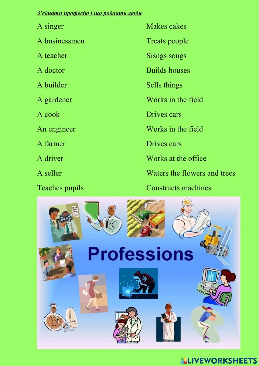 Professions online exercise for 4 | Live Worksheets