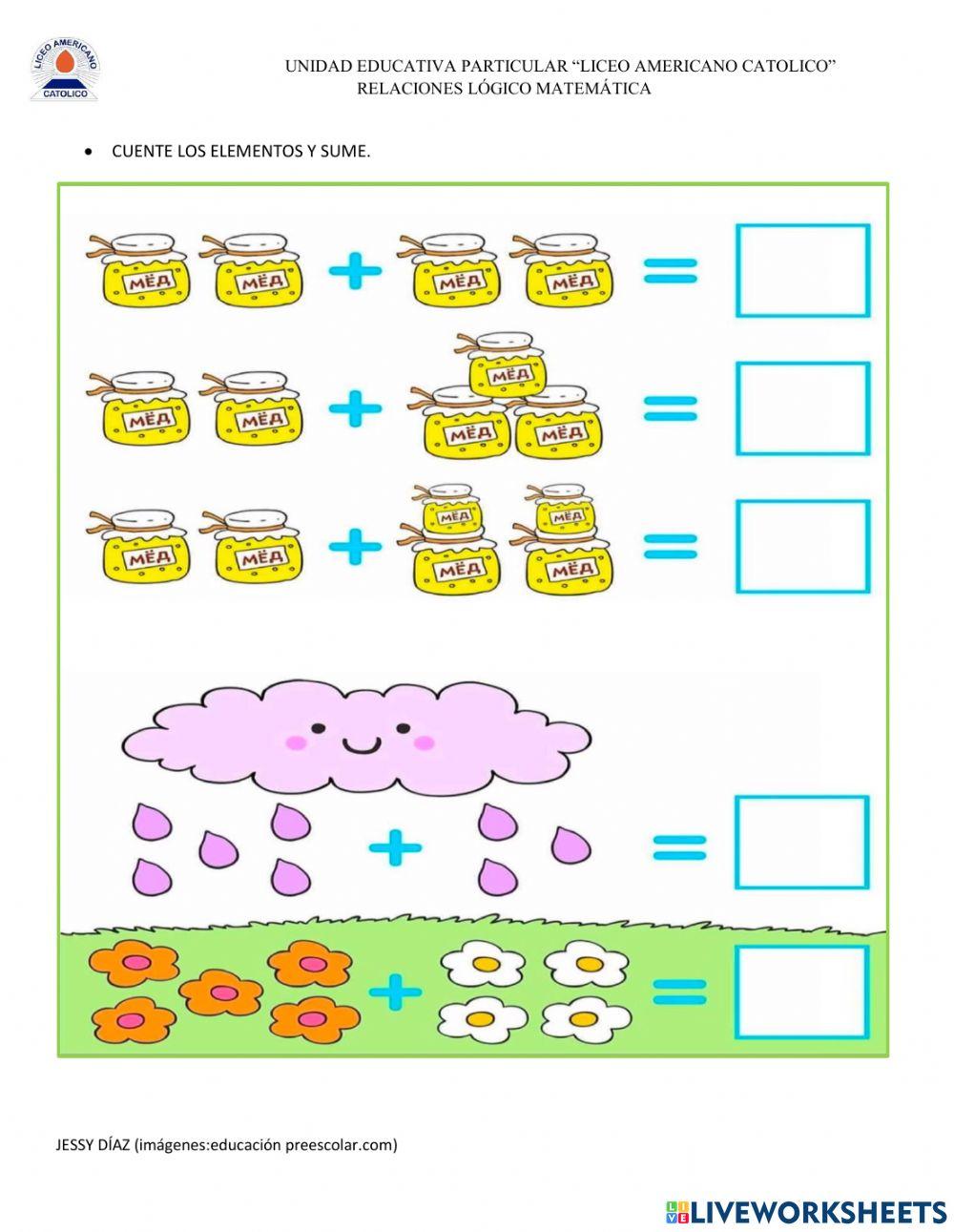Suma con elementos worksheet | Live Worksheets