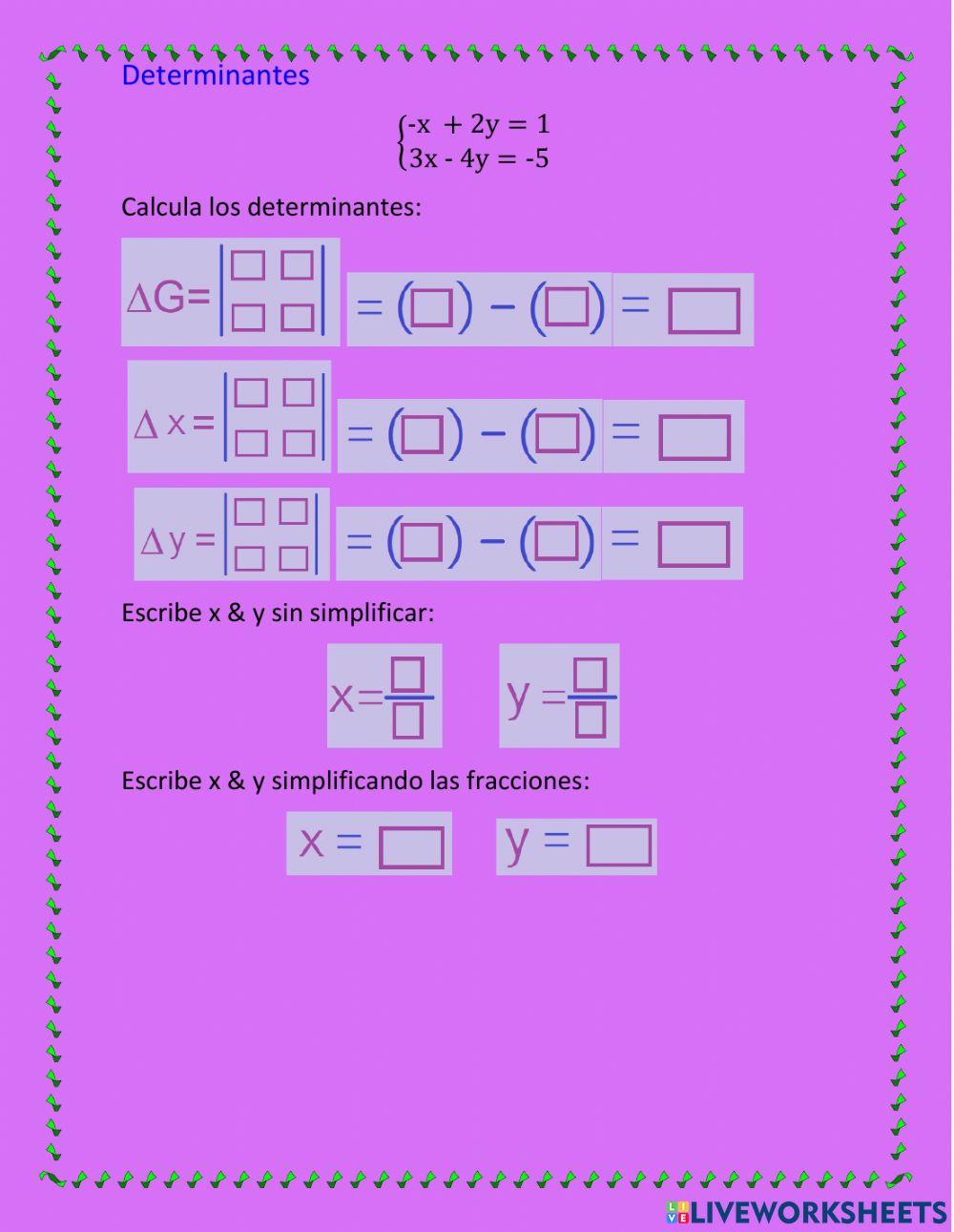 Determinantes 2 | Live Worksheets