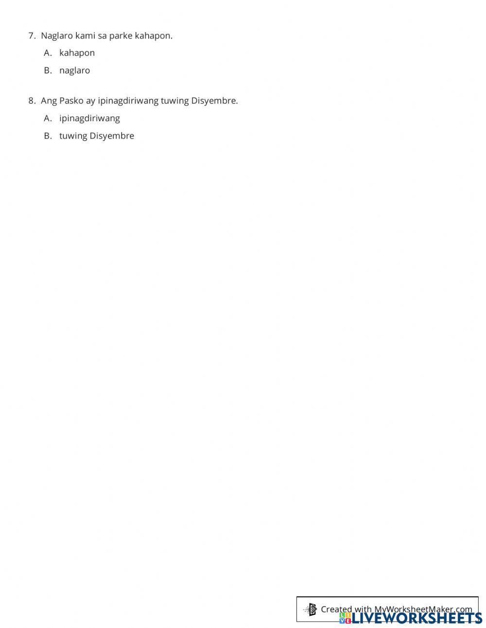 Pang-abay na Pa… | Free Interactive Worksheets | 4187129