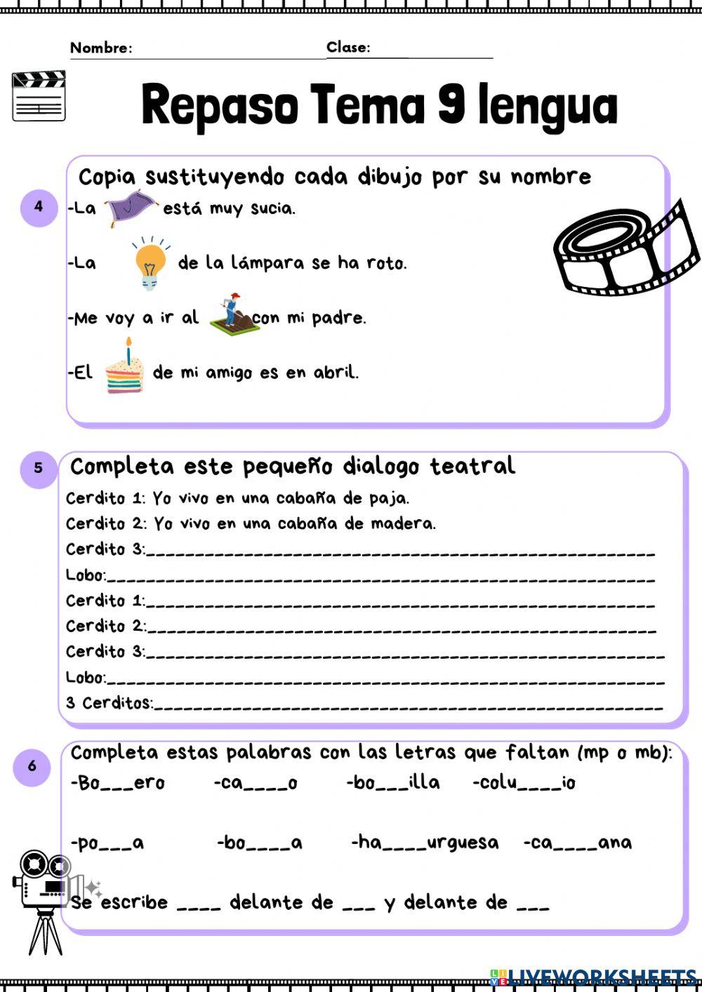 Repaso tema 9 2º Lengua worksheet | Live Worksheets