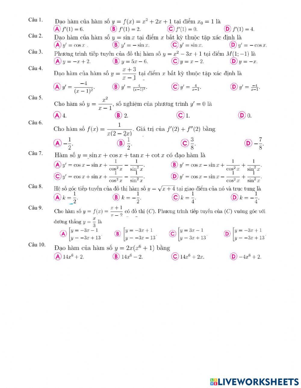 11 Dao ham online exercise for | Live Worksheets