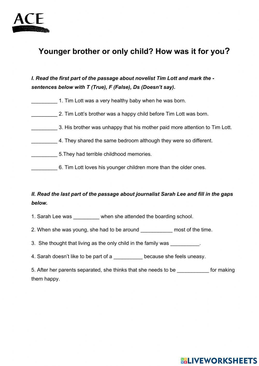 Younger brother… | Free Interactive Worksheets | 2013600