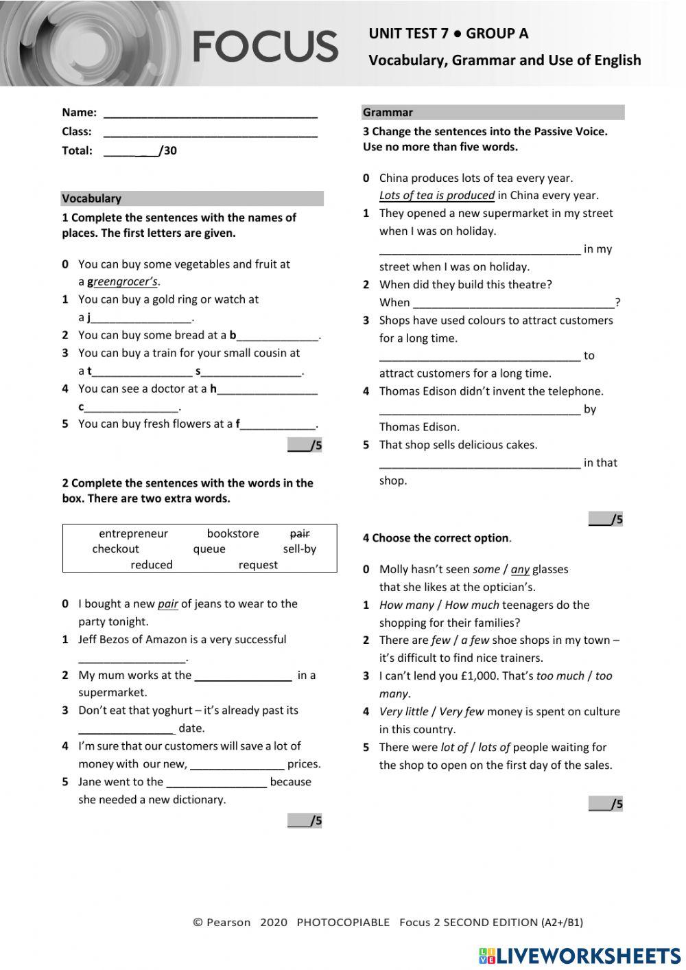 Focus 2 Unit 7 … | Free Interactive Worksheets | 5329922