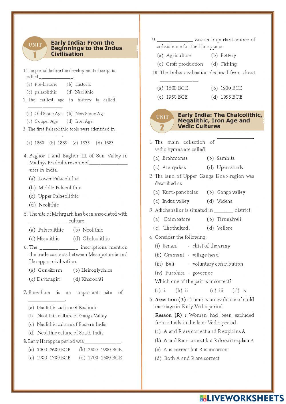 11 History one mark em worksheet | Live Worksheets