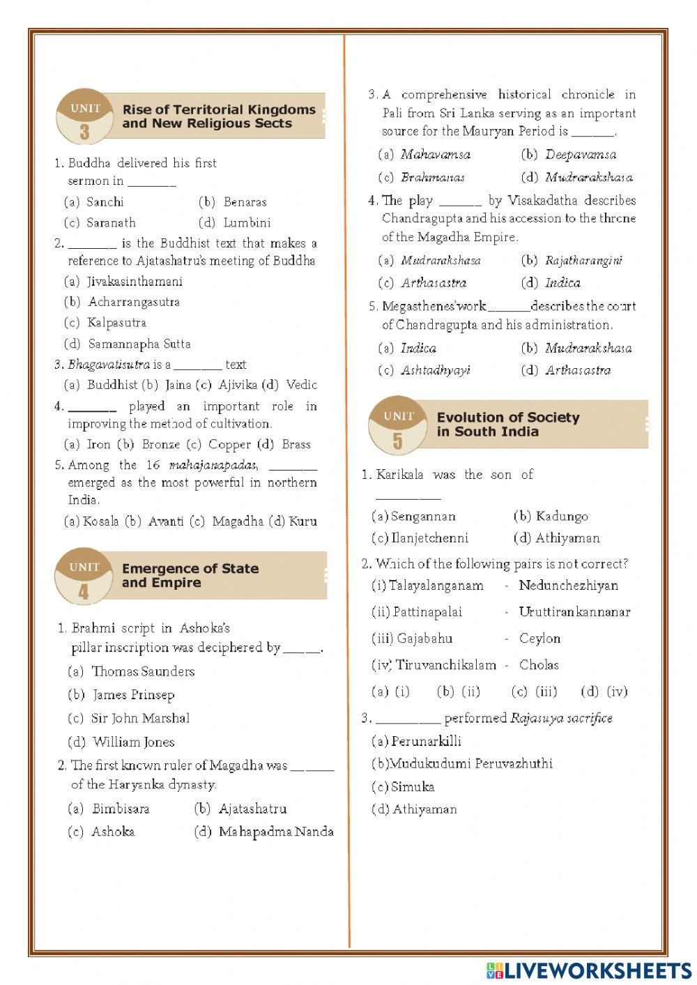 11 History one mark em worksheet | Live Worksheets