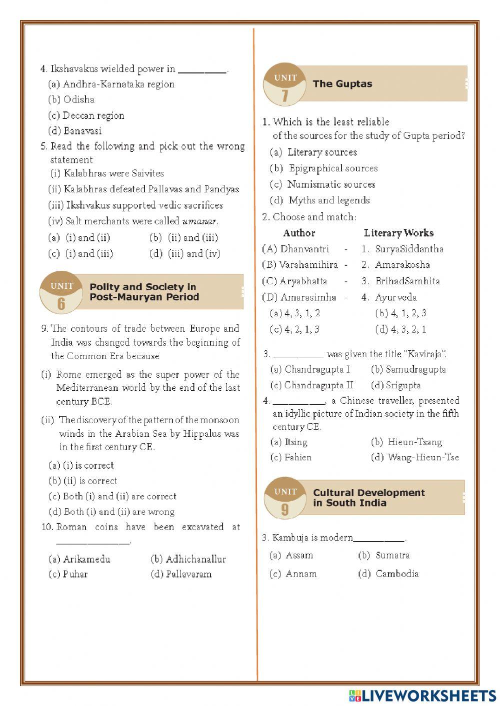 11 History one mark em worksheet | Live Worksheets