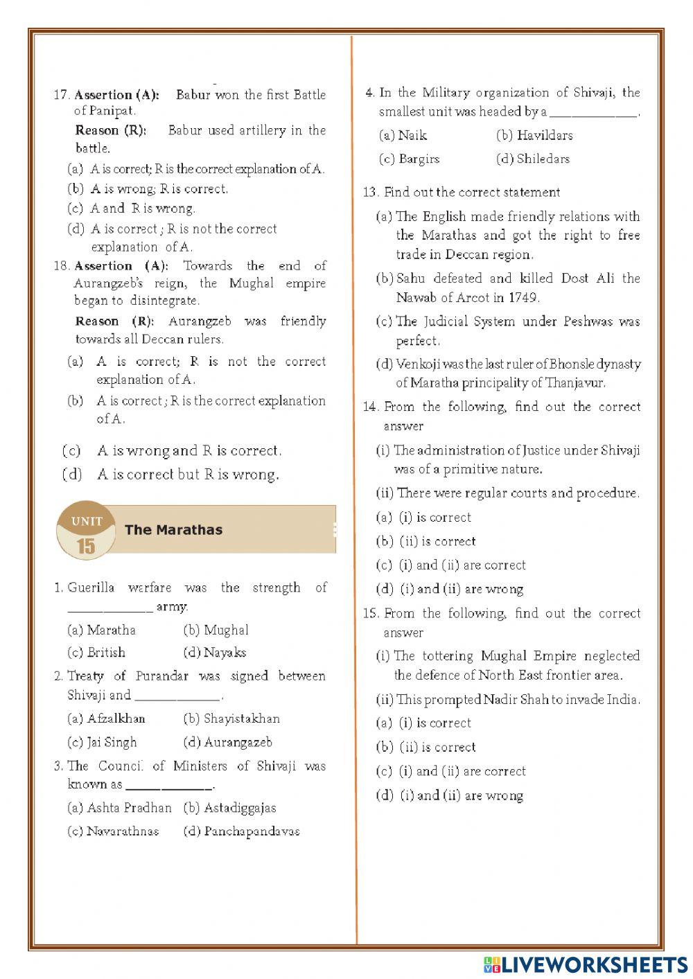 11 History one mark em worksheet | Live Worksheets