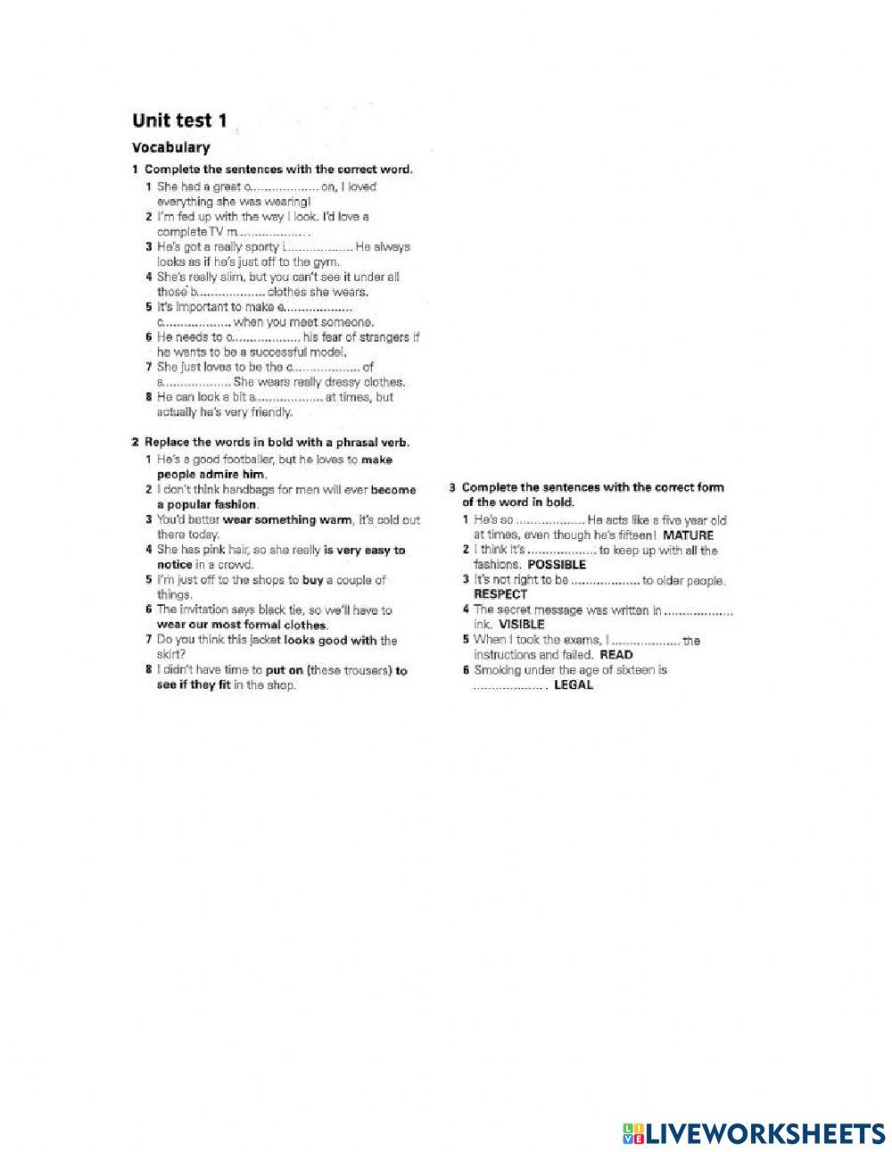 Test unit 1 - Activate B1 + worksheet | Live Worksheets