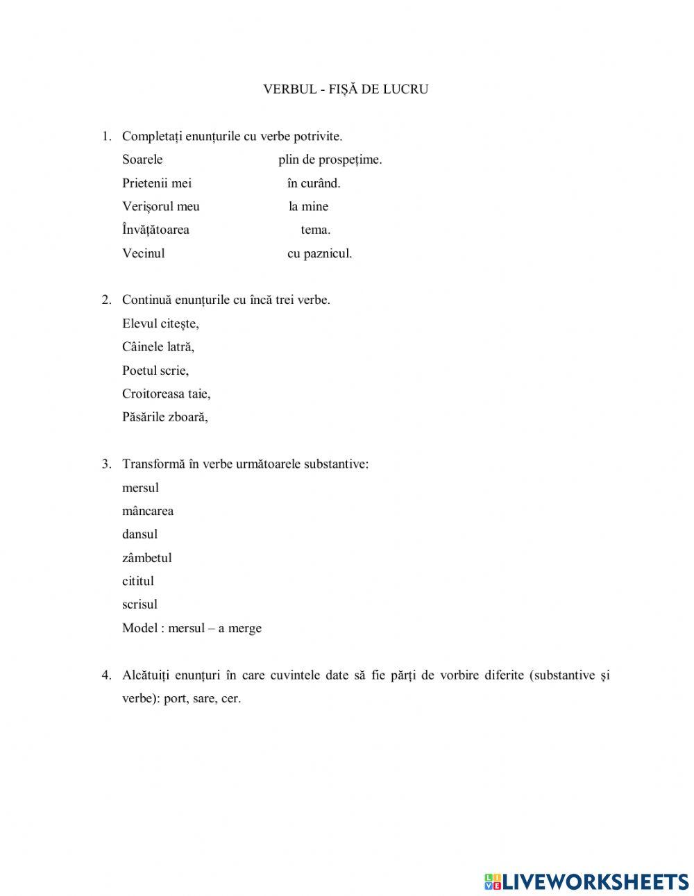 Verbul -fisa de… | Free Interactive Worksheets | 2014454