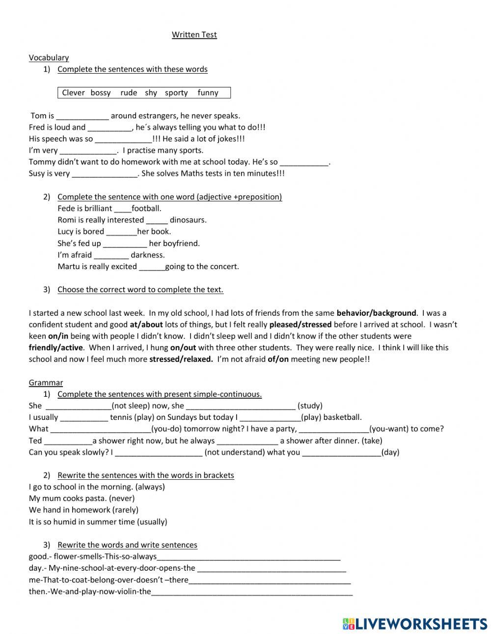 Pdf online exercise: Present Simple vs continuous | Live Worksheets