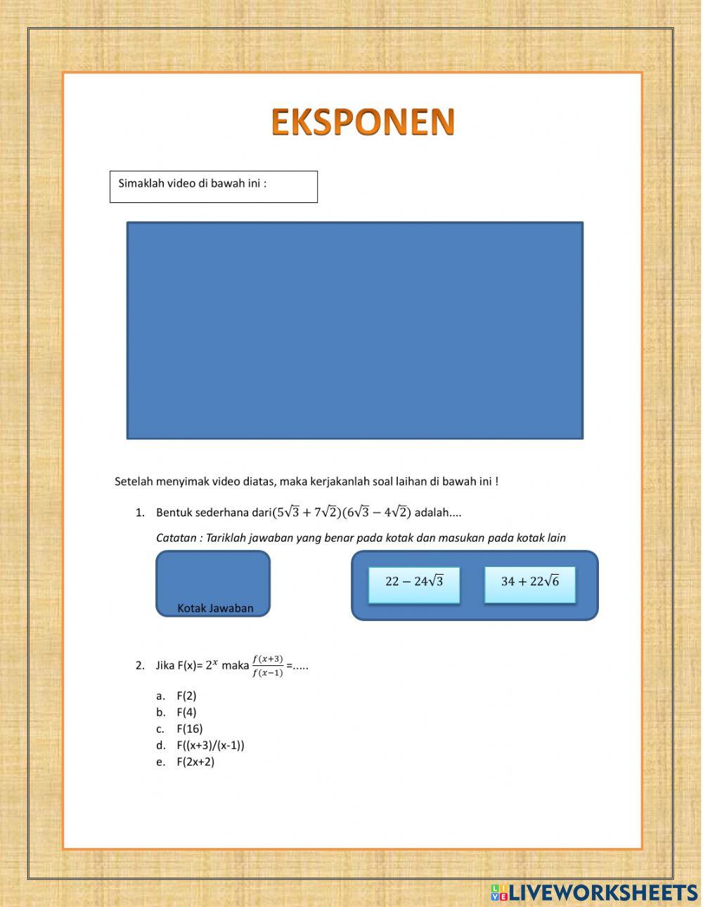 Eksponen online activity | Live Worksheets