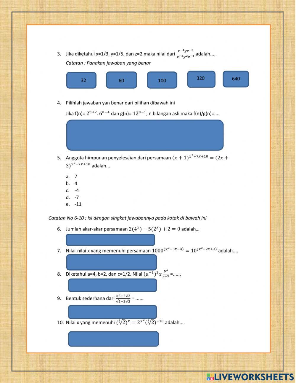 Eksponen online activity | Live Worksheets