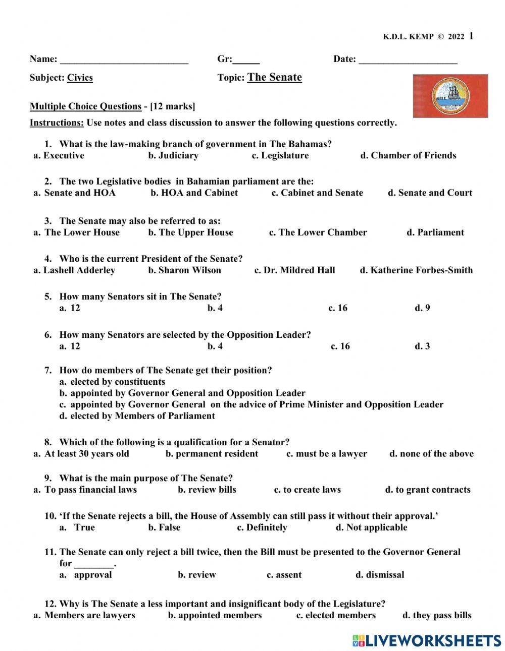 5330288 | The Senate and its Function Worksheet | kdlkemp